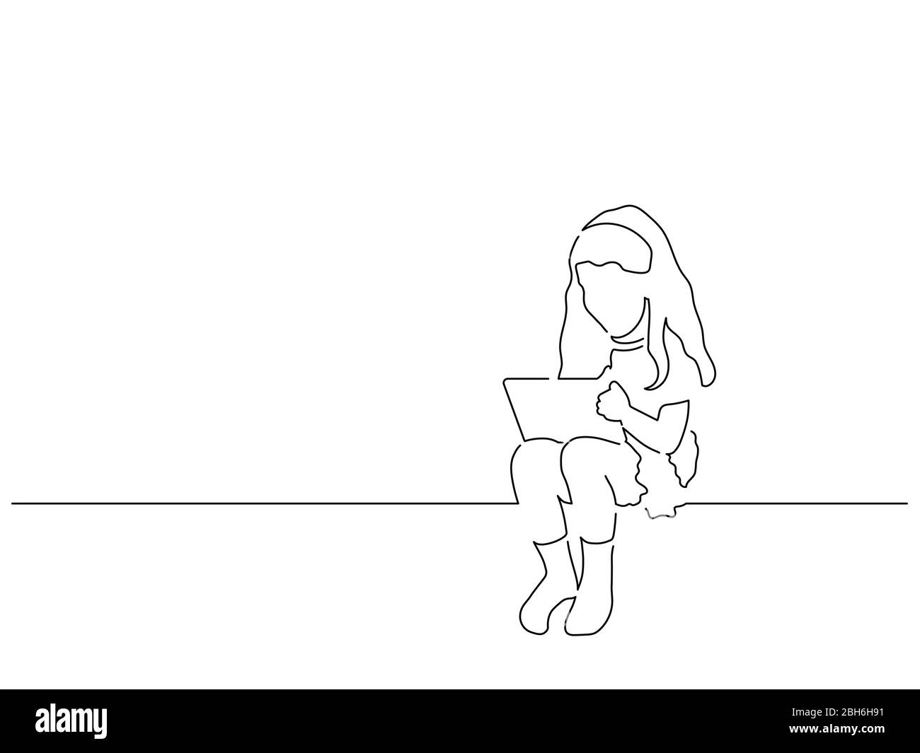 People using technology line drawing, vector illustration design Stock ...