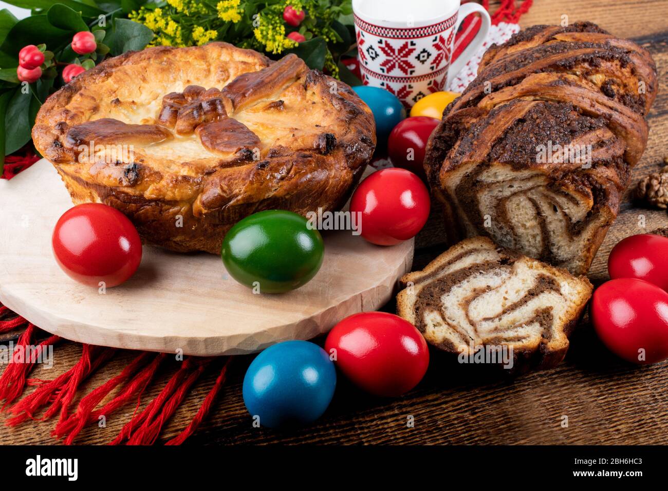 Traditional Romanian Easter table with and meaning Sweetbread and Matzo ...