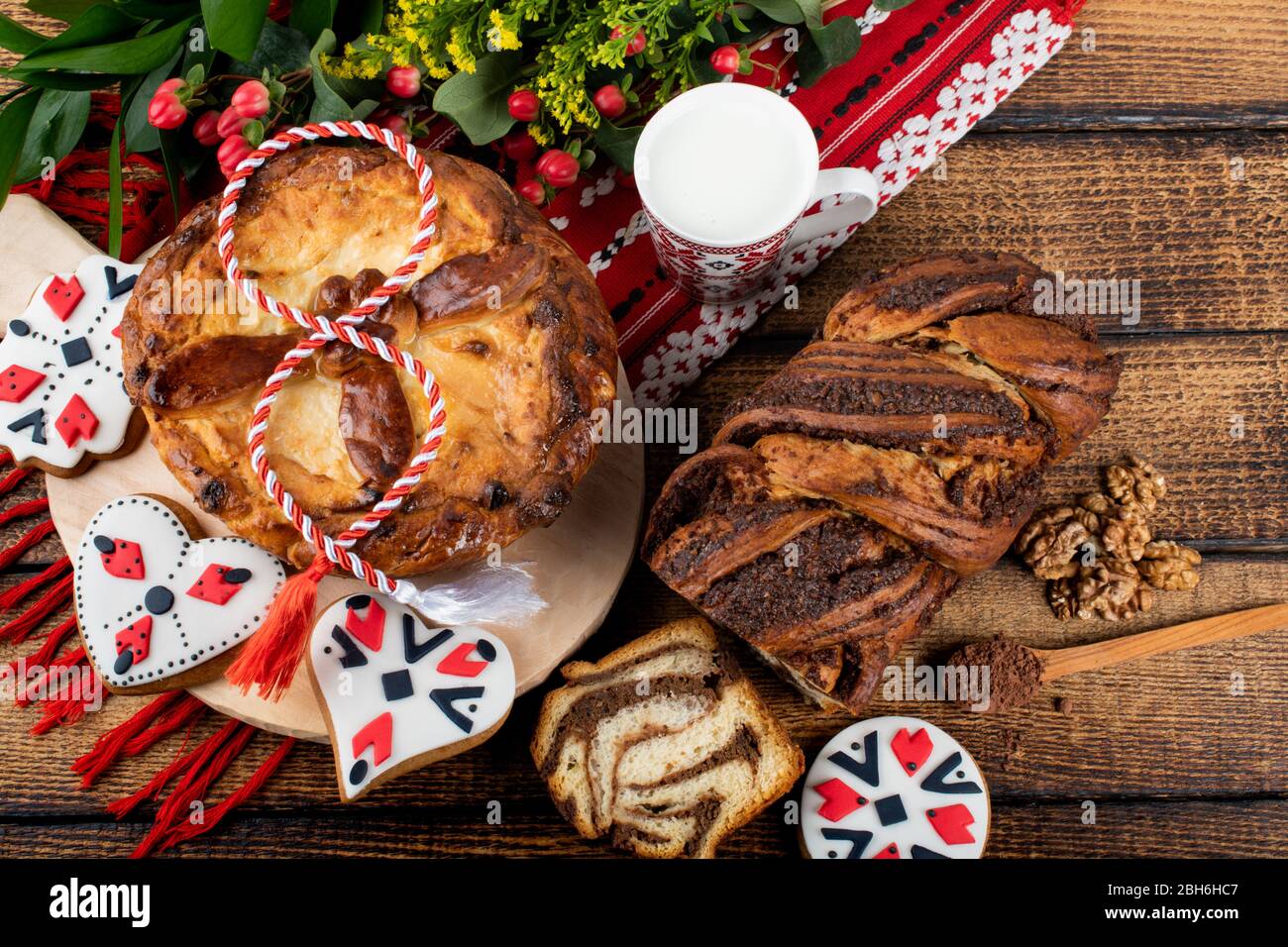 Authentic March Brunch. Colorful and happy table, food and sweets ...