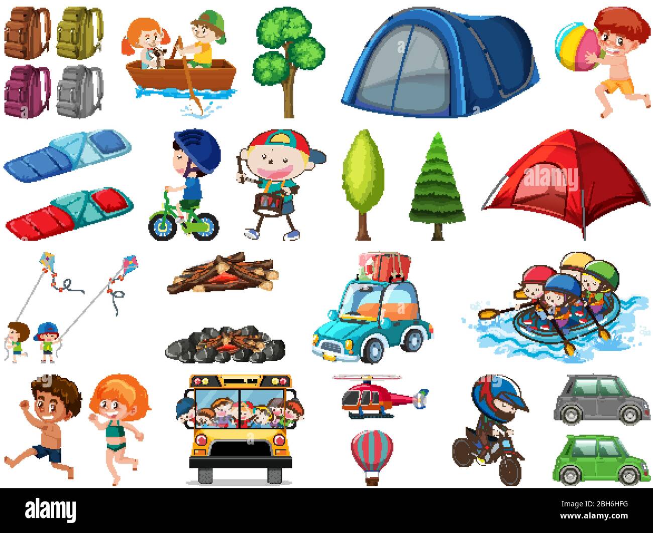 Large set of people doing different activities on white background ...