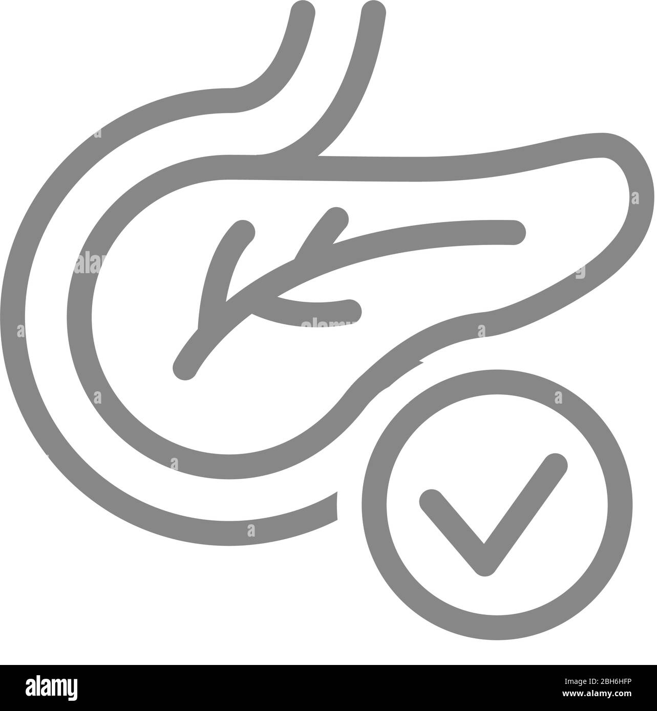 Pancreas with tick checkmark line icon. Healthy internal organ symbol ...