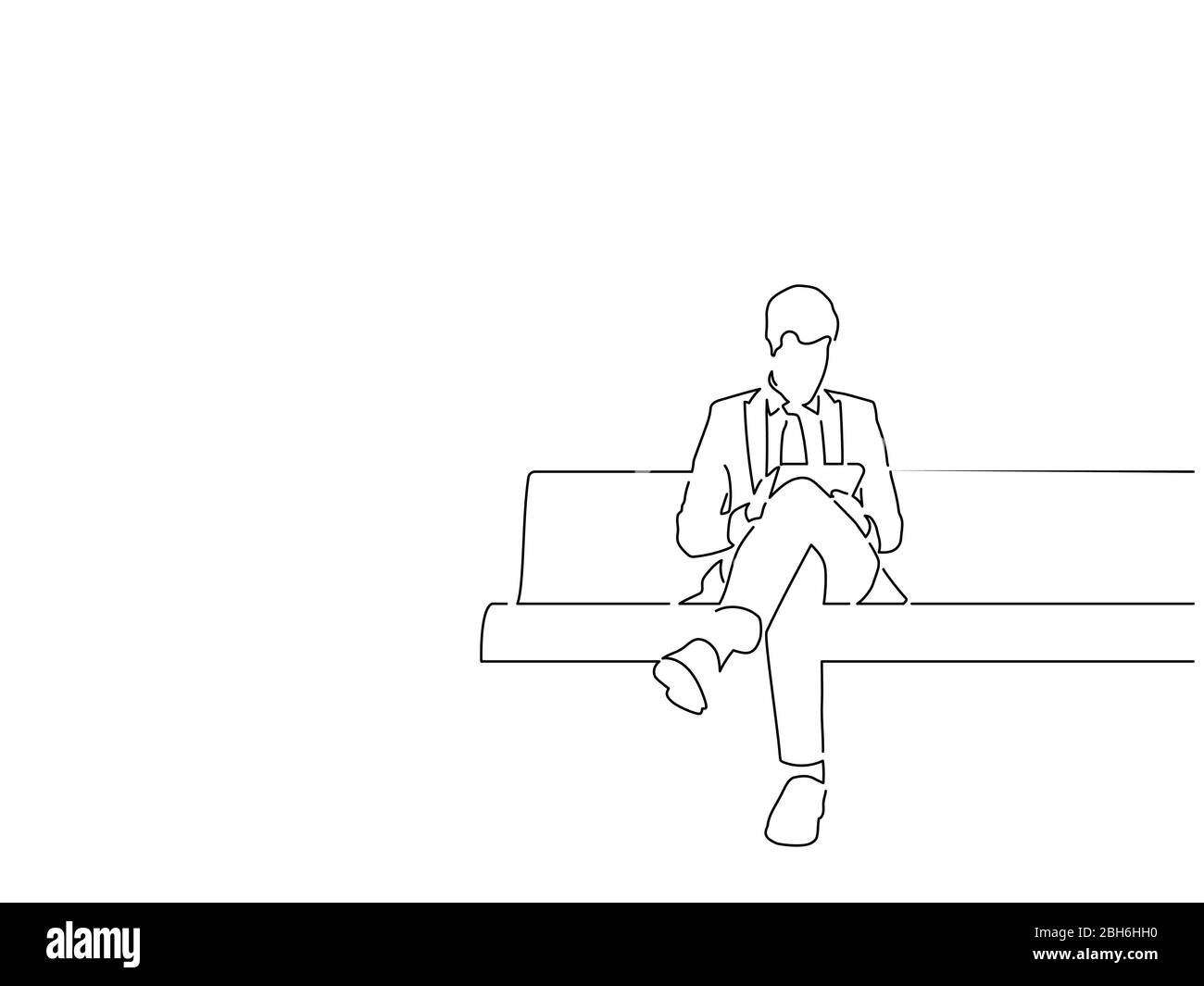 People using technology line drawing, vector illustration design Stock ...