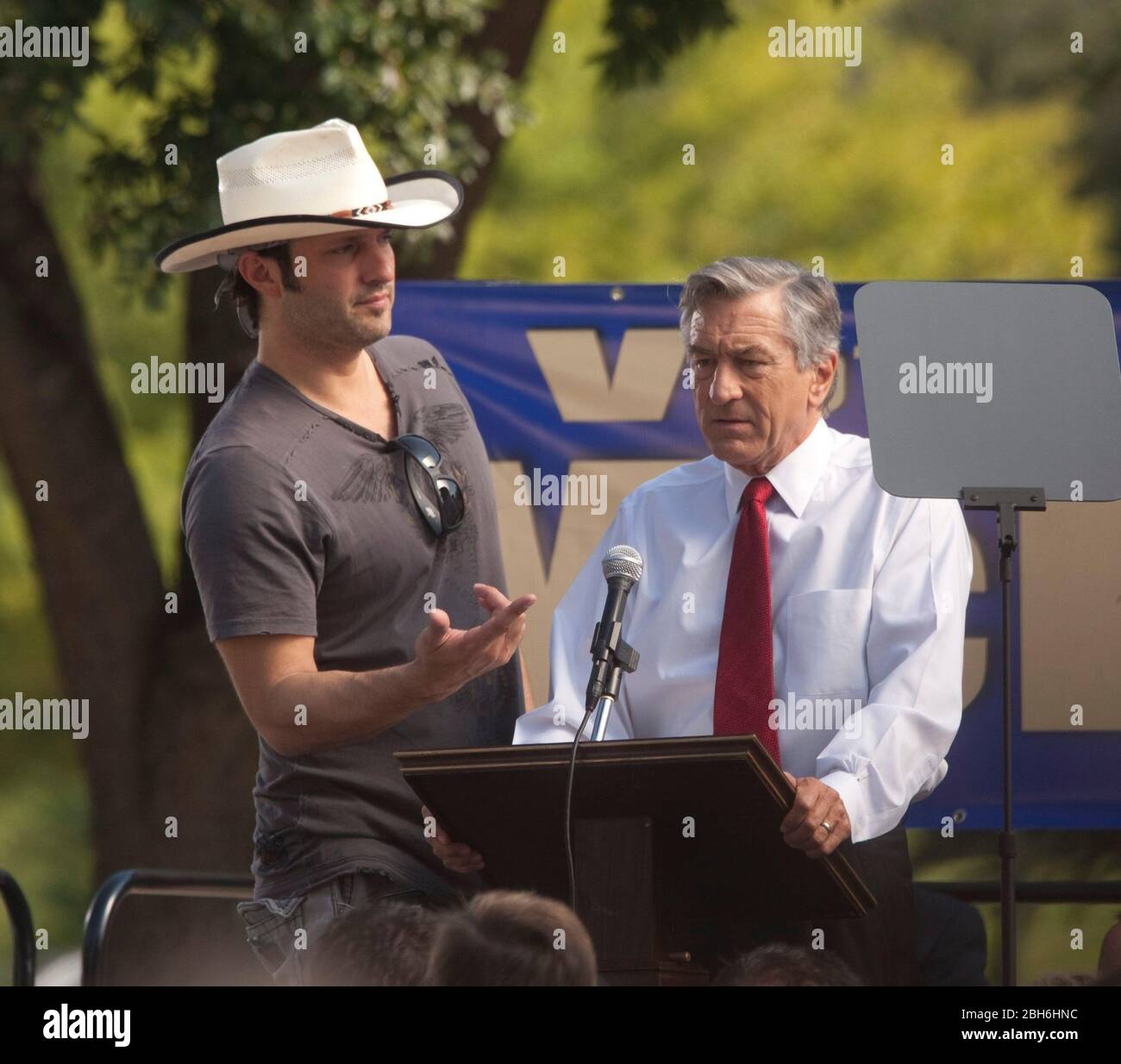 Austin, Texas USA, August 27, 2009: Director Robert Rodriguez (l) gives ...