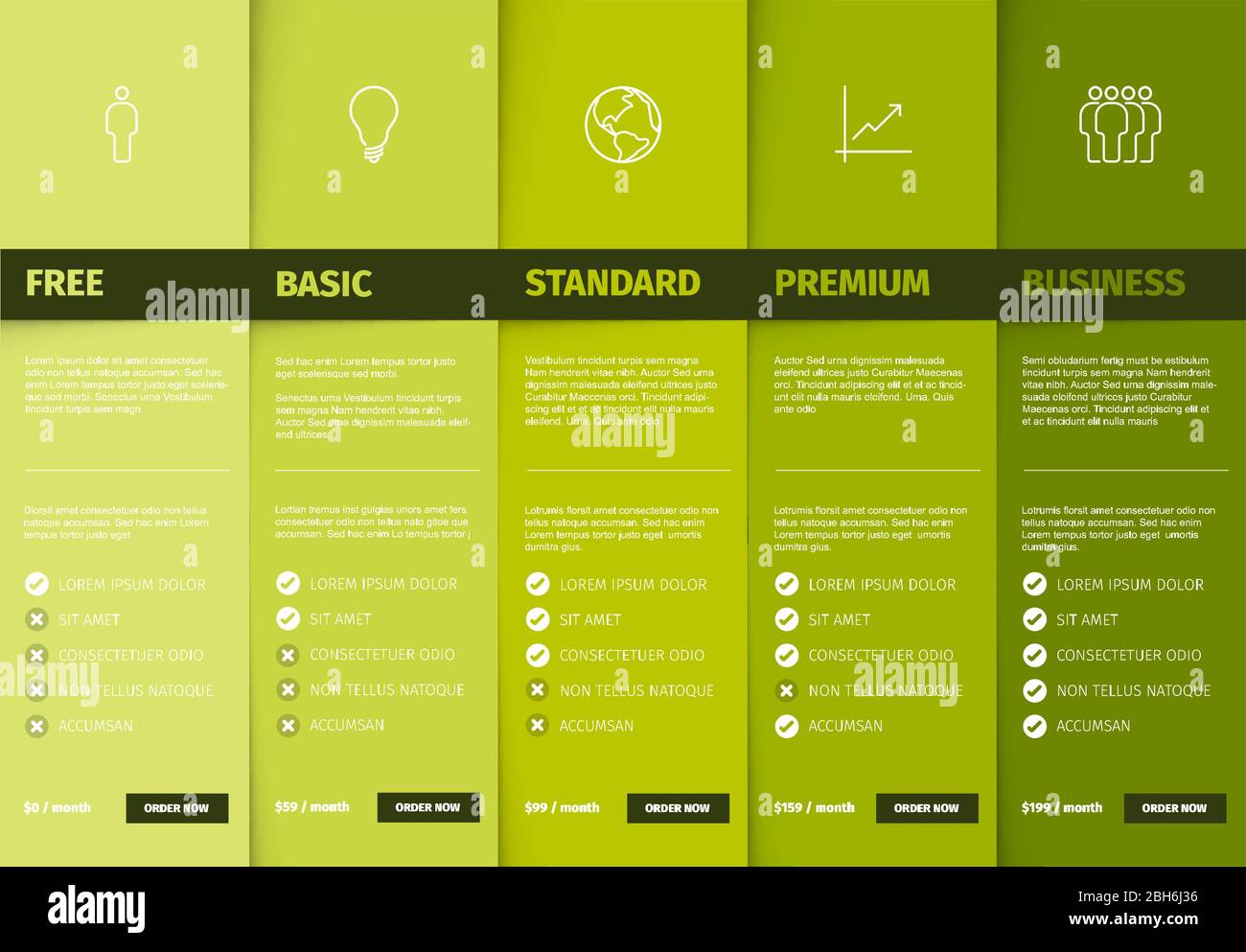 Products service feature compare list table template with various ...