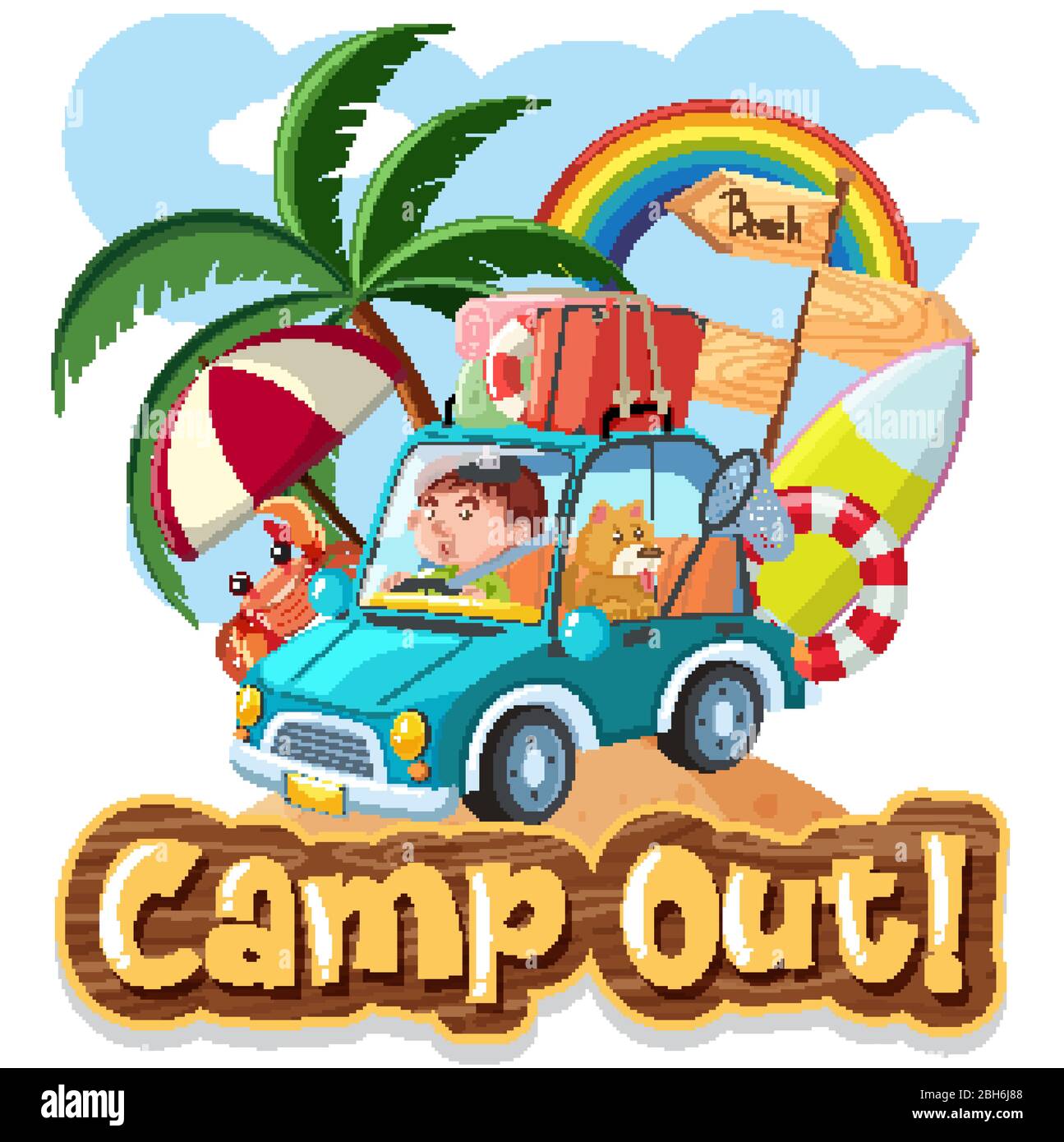 Font design for camp out with tent in the park illustration Stock ...