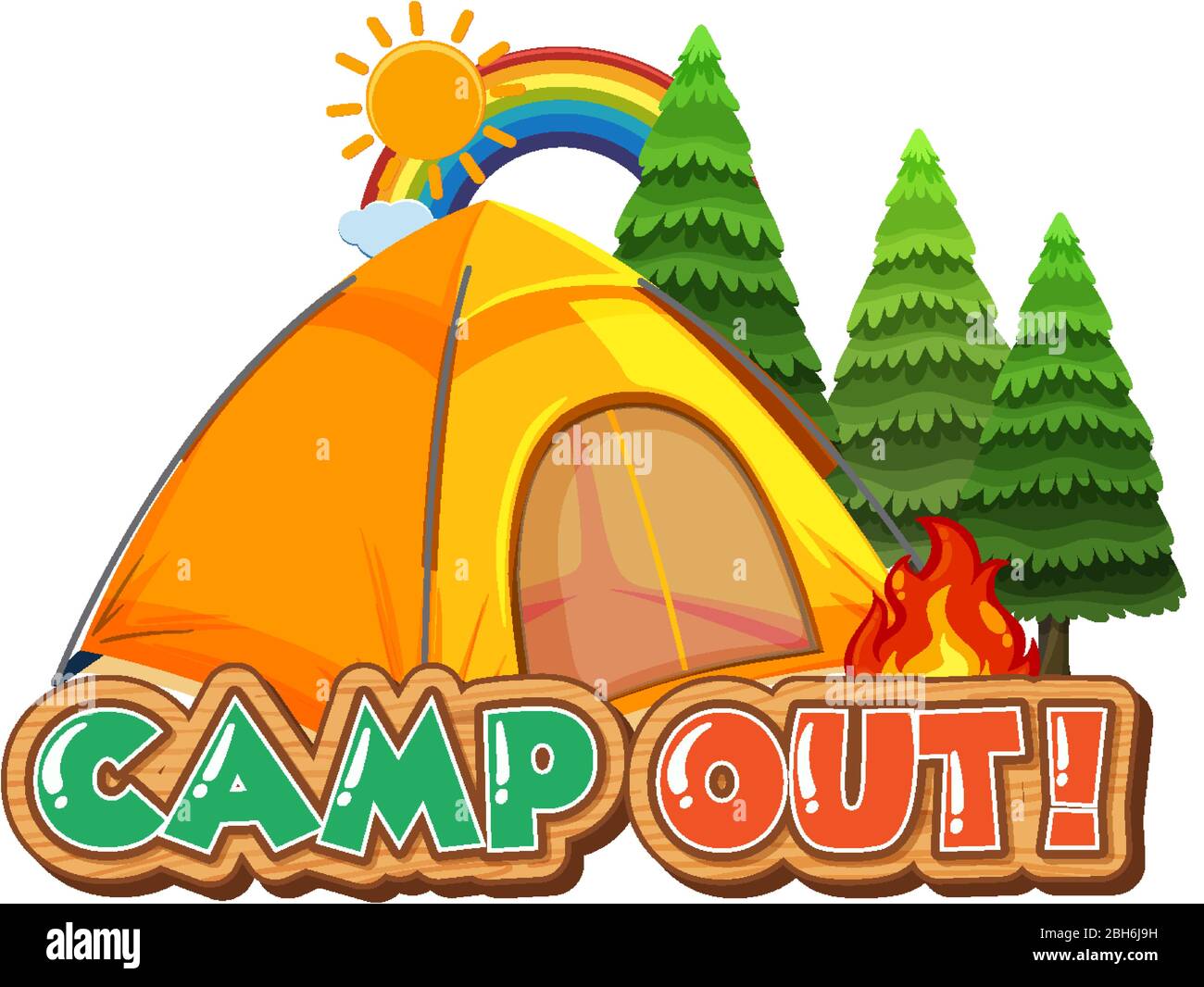Font design for camp out with tent in the park illustration Stock ...