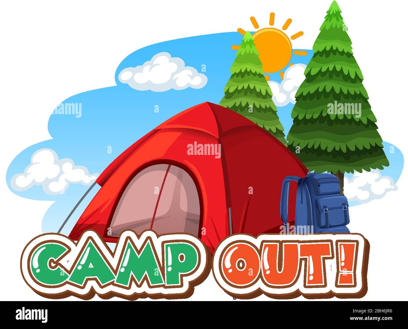 Font design for camp out with tent in the park illustration Stock ...