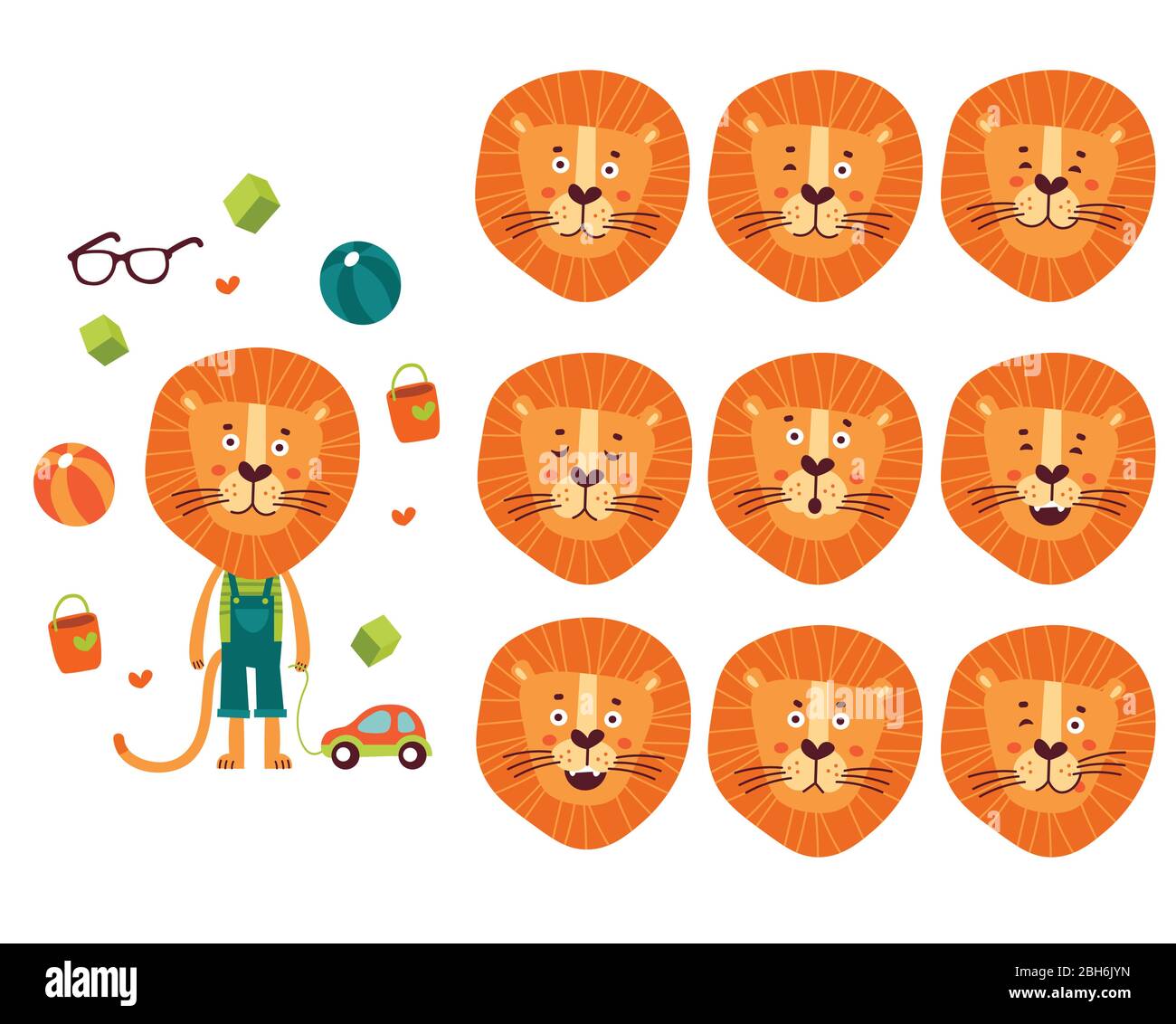 Set of cute cartoon lion with various emotions Stock Vector Image & Art ...