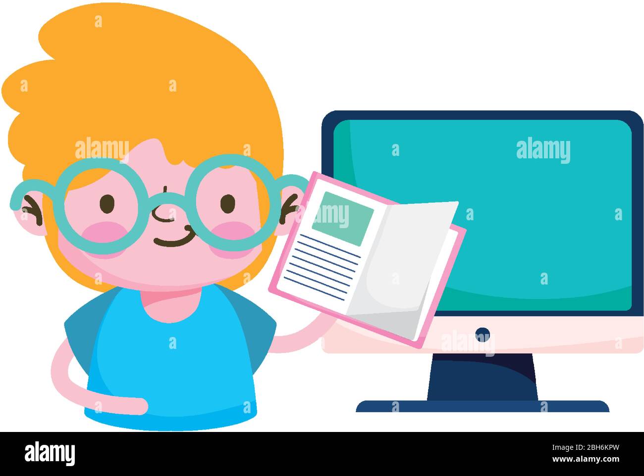 Boy kid book and computer design, Eduaction school university class ...