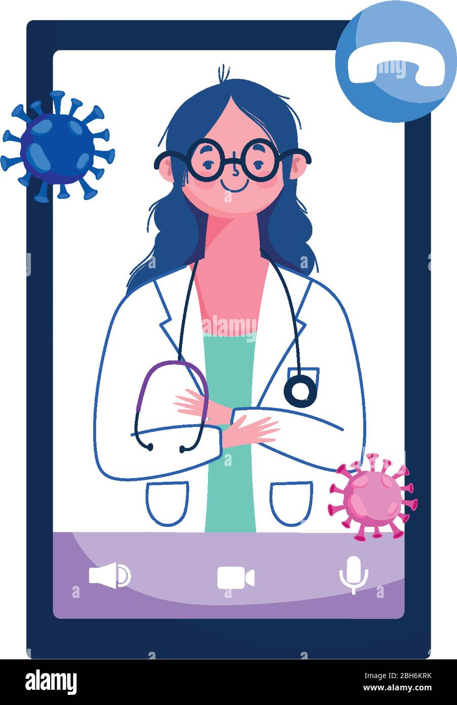 Woman doctor smartphone and covid 19 virus design of 2019 ncov cov ...