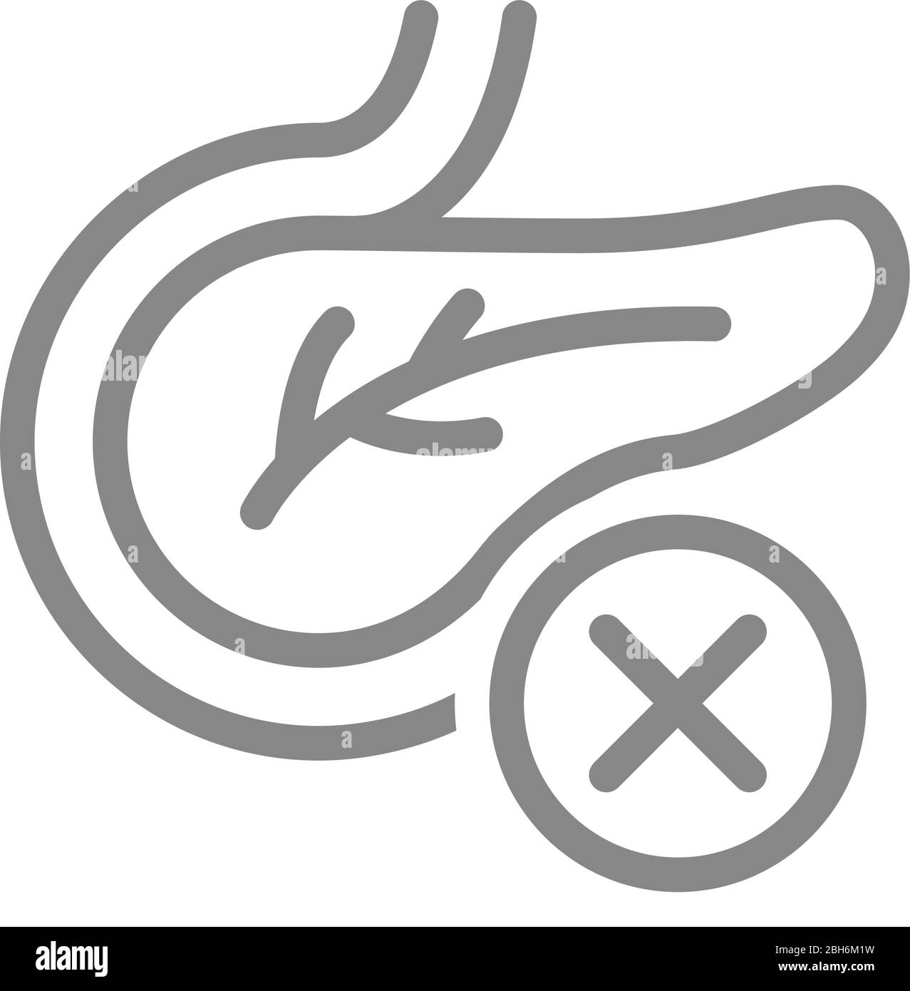 Pancreas with cross checkmark line icon. Disease internal organ symbol ...