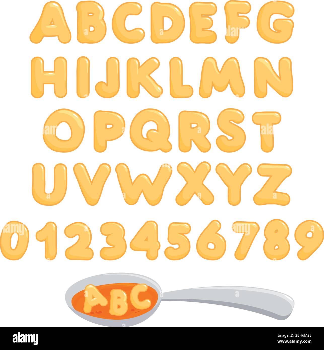 Alphabet pasta font and spoon with alphabet soup on white background ...