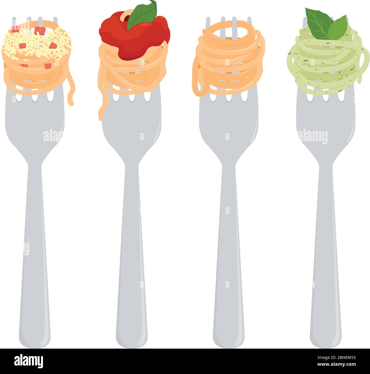 Collection of pasta wrapped on forks. Vector illustration Stock Vector ...
