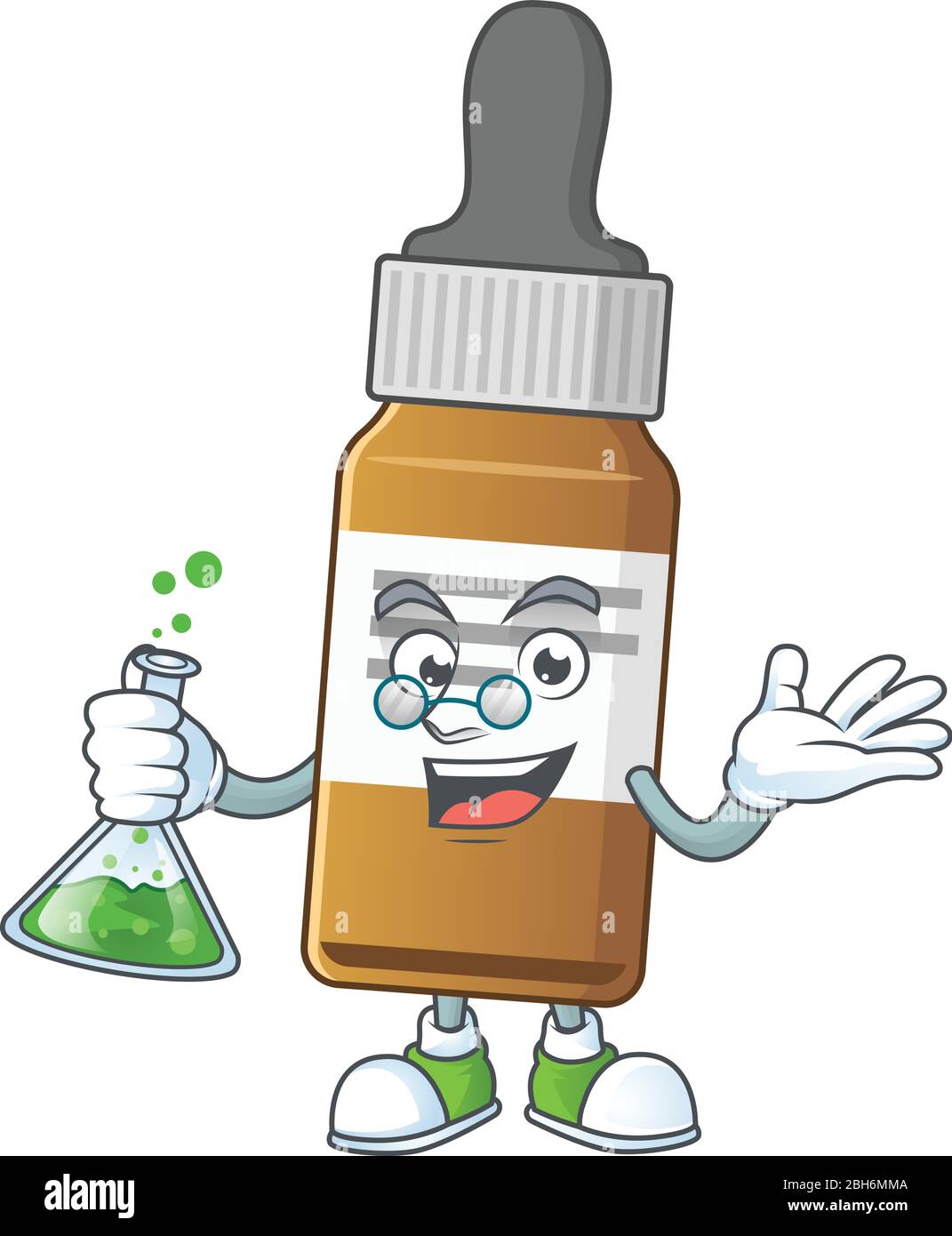 Liquid bottle genius Professor Cartoon character holding glass tube ...