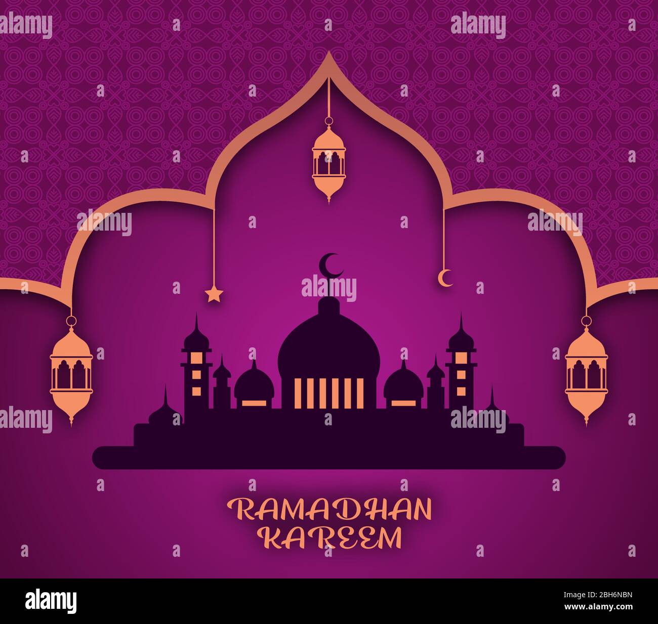 Ramadan Kareem vector with silhouette illustration of the mosque and ...