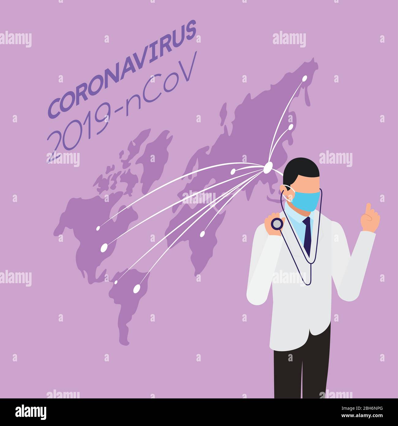 professional doctor using face mask with earth maps Stock Vector Image ...