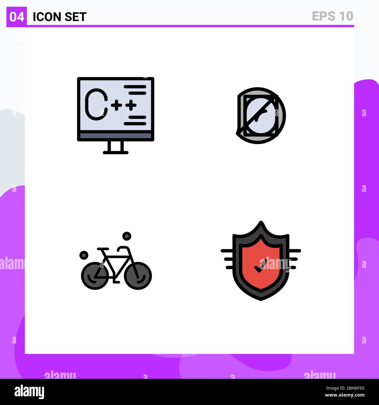 Group of 4 Filledline Flat Colors Signs and Symbols for coding, bicycle ...