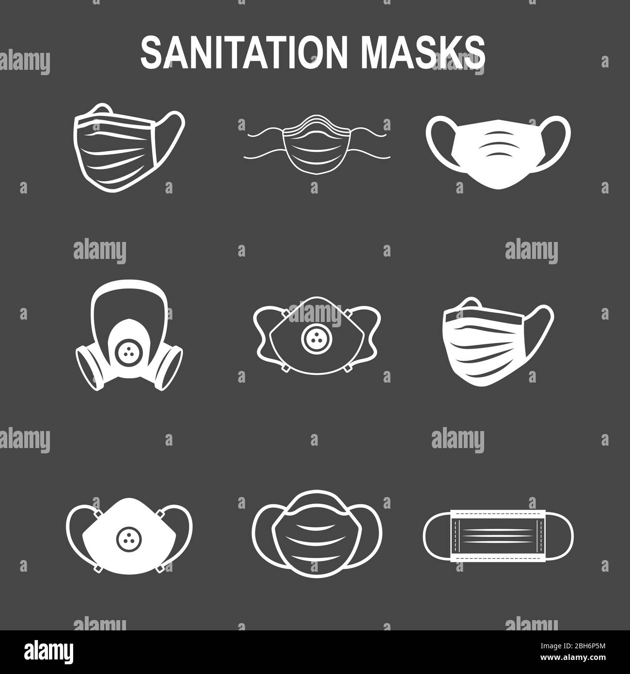 Sanitation & protection facemask ppe icon set with respiratory face ...