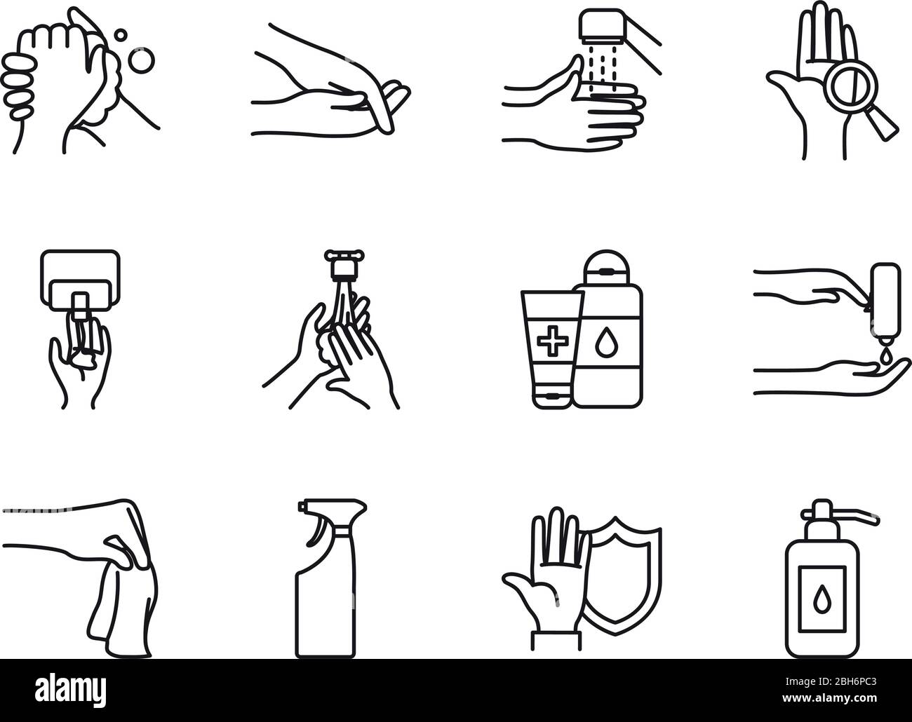 water and hand hygiene icon set over white bakground, line style ...