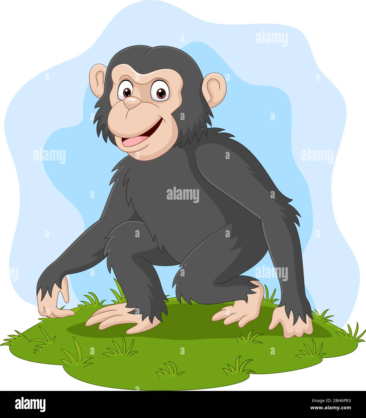 Cartoon happy chimpanzee in the grass Stock Vector Image & Art - Alamy