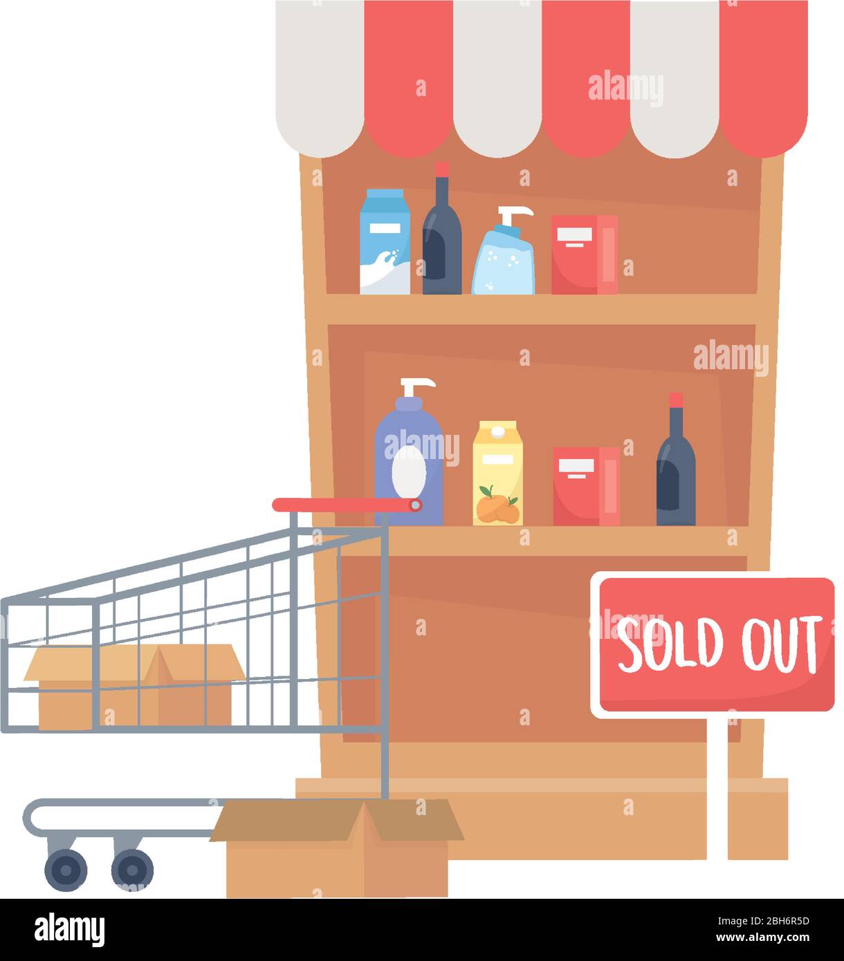 Shopping shelf with products and cart design of Commerce market store ...