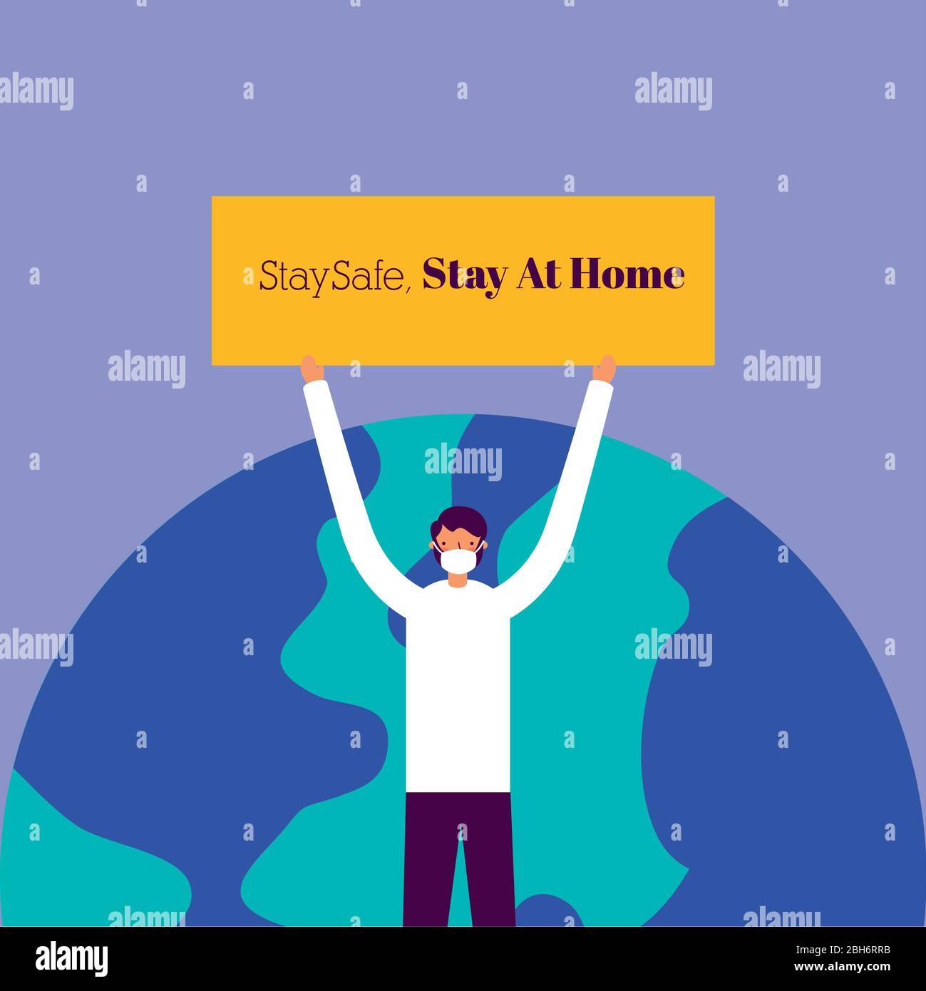 man with stay at home banner in earth planet Stock Vector Image & Art ...
