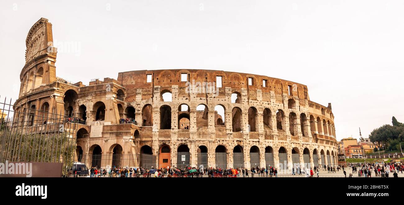 Rome Italy. Exterior of the Colosseum, famous for shows with gladiators ...