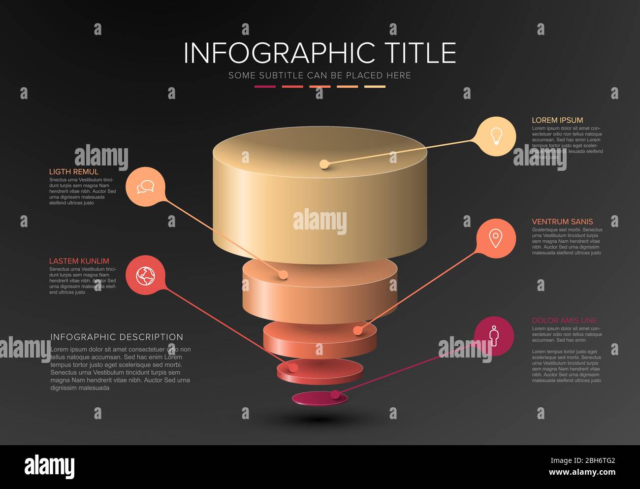 Vector Infographic layers template with five circle levels for material structure - funnel ...