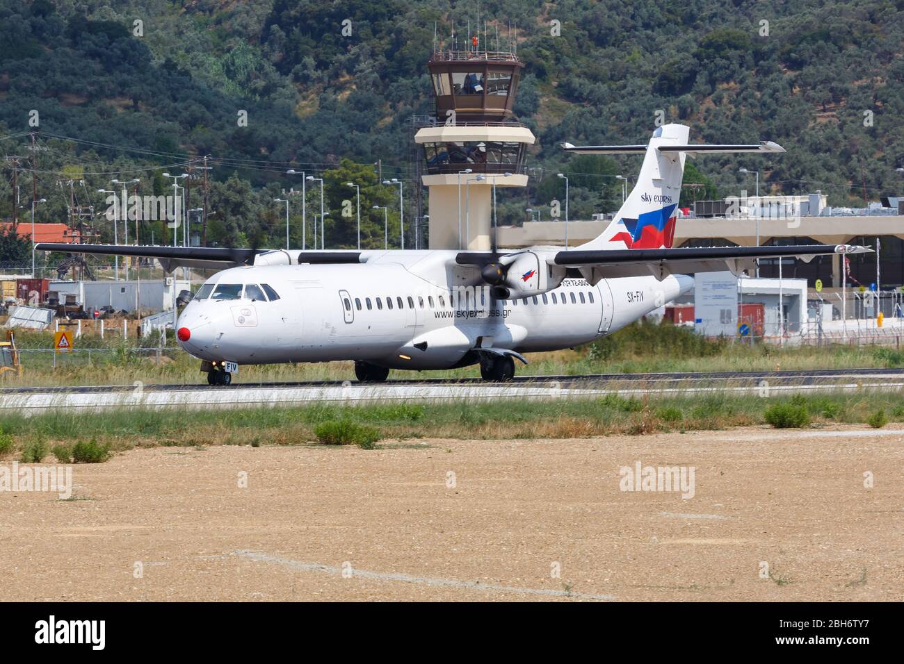 Skiathos, Greece – August 2, 2019: Sky Express ATR 72 airplane at ...