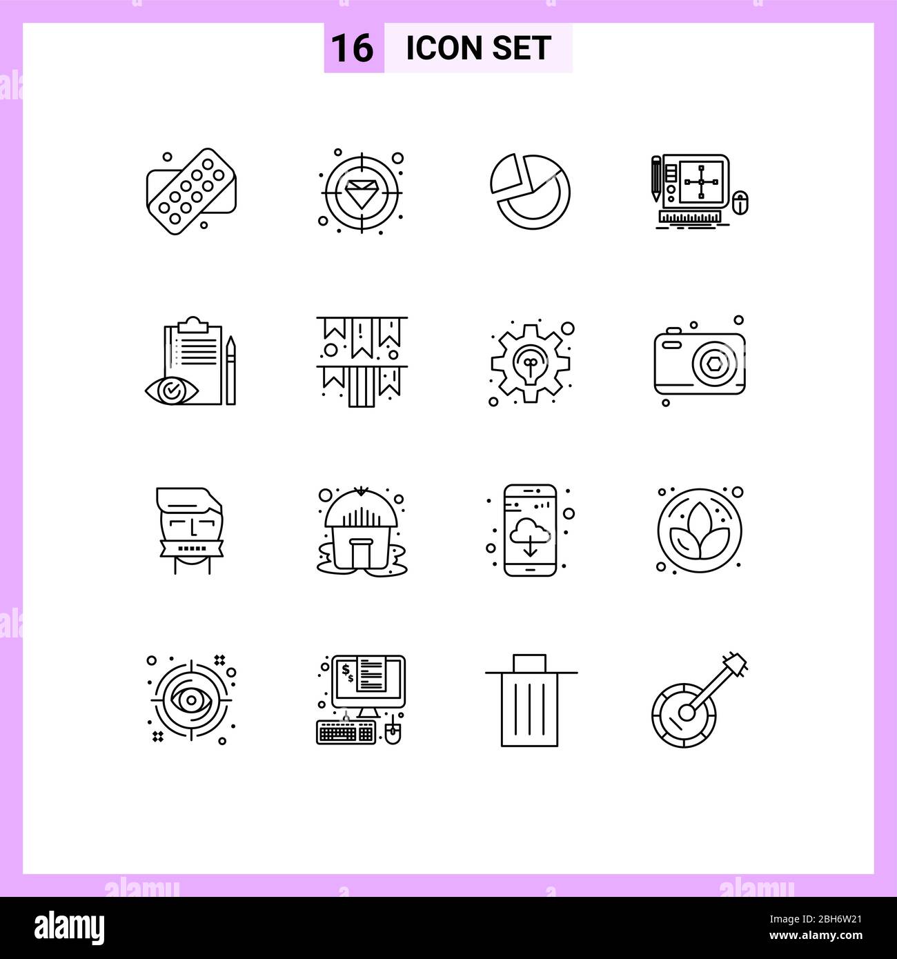 Stock Vector Icon Pack of 16 Line Signs and Symbols for quality control ...
