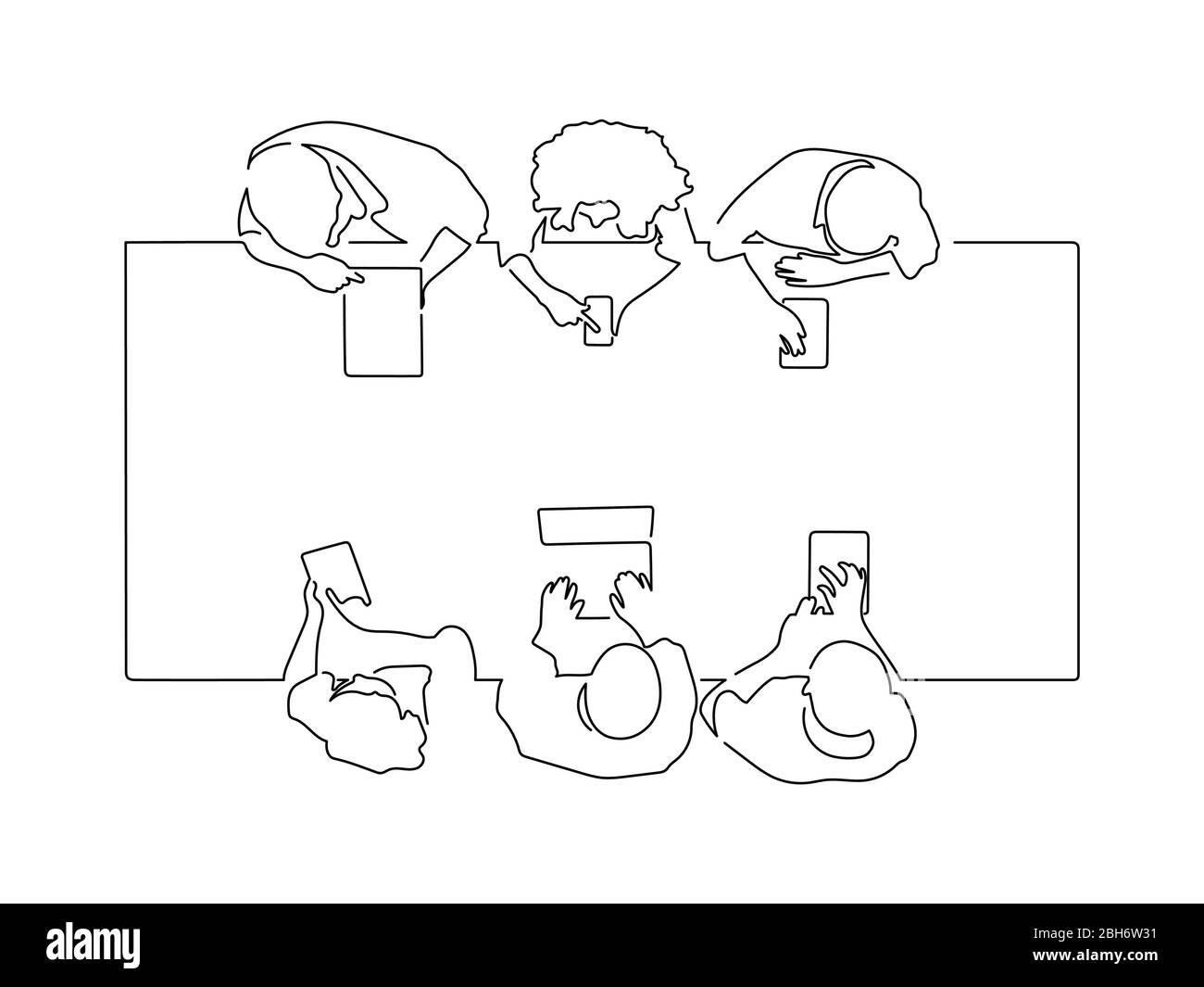 People using technology line drawing, vector illustration design Stock ...