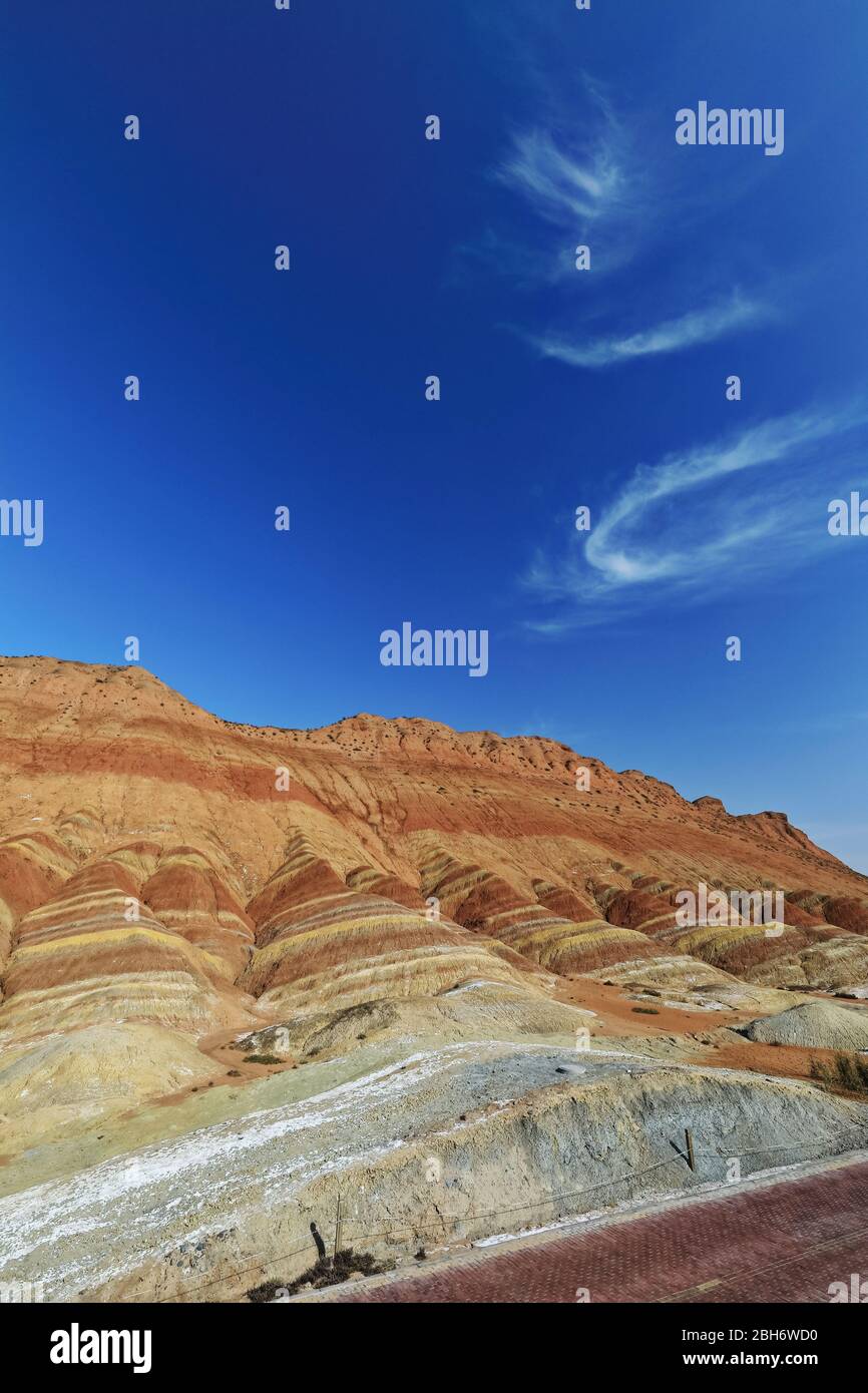 Colorful-Screen landform from the sightseeing road. Zhangye-Danxia ...