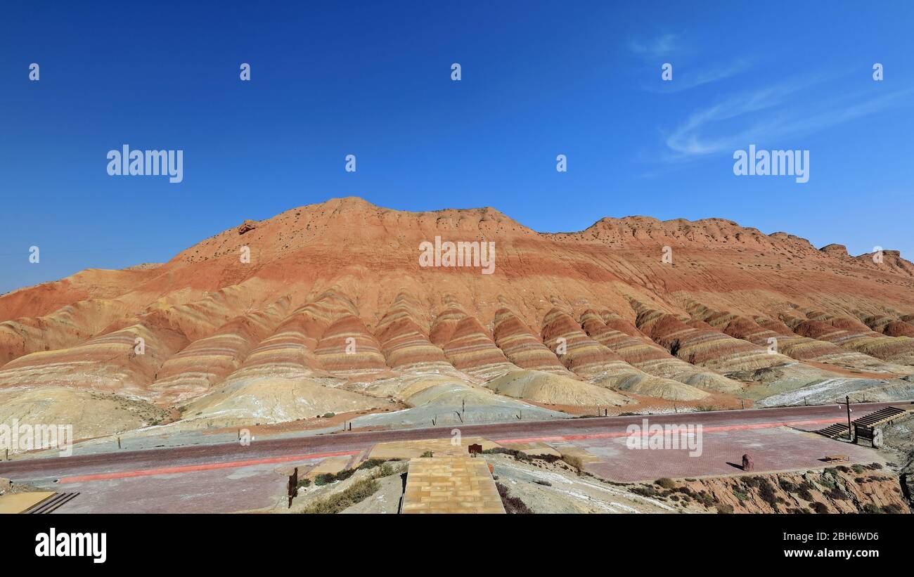 Colorful-Screen landform from the sightseeing road. Zhangye-Danxia ...