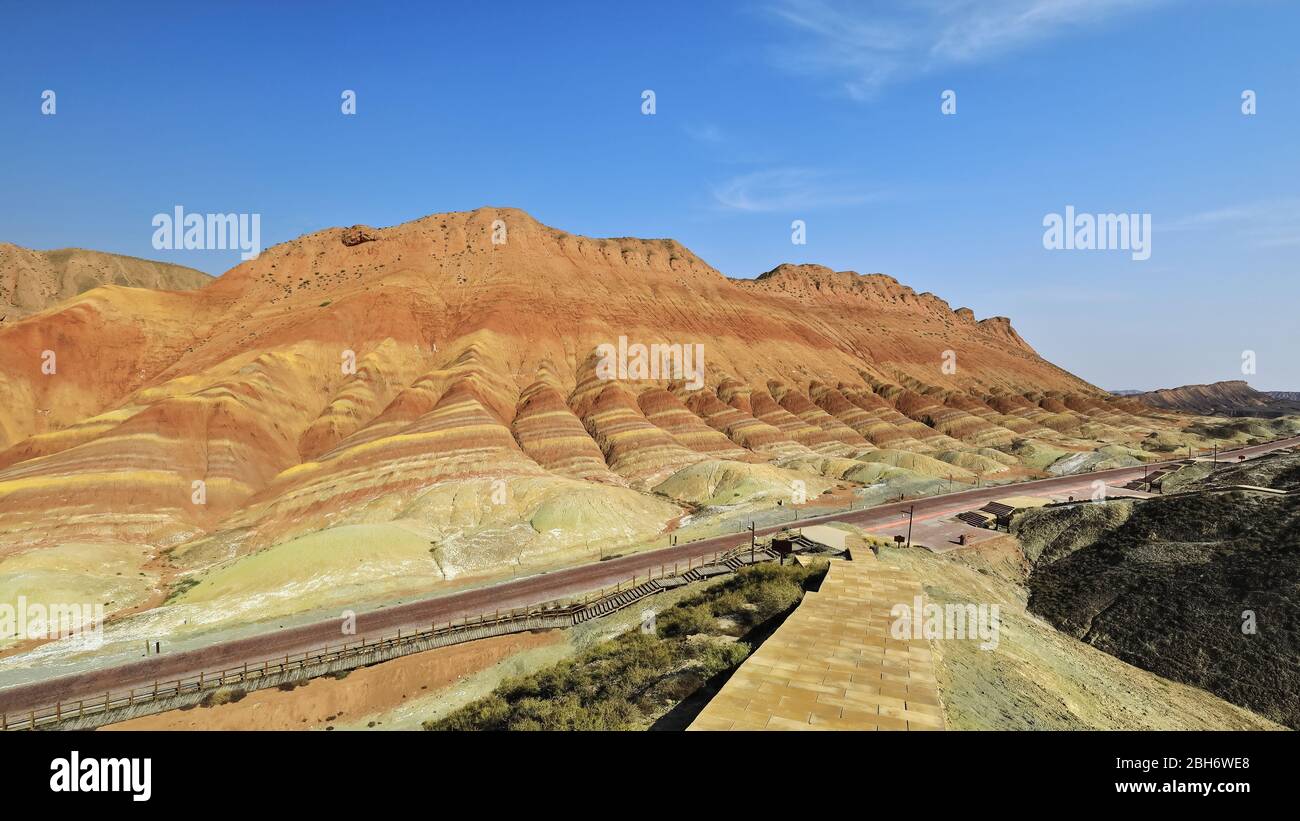 Colorful-Screen landform from the sightseeing road. Zhangye-Danxia ...