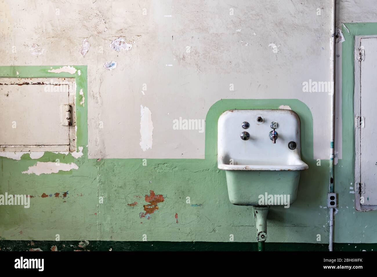 Old sink for washing hands inside the diner kitchen area from the ...