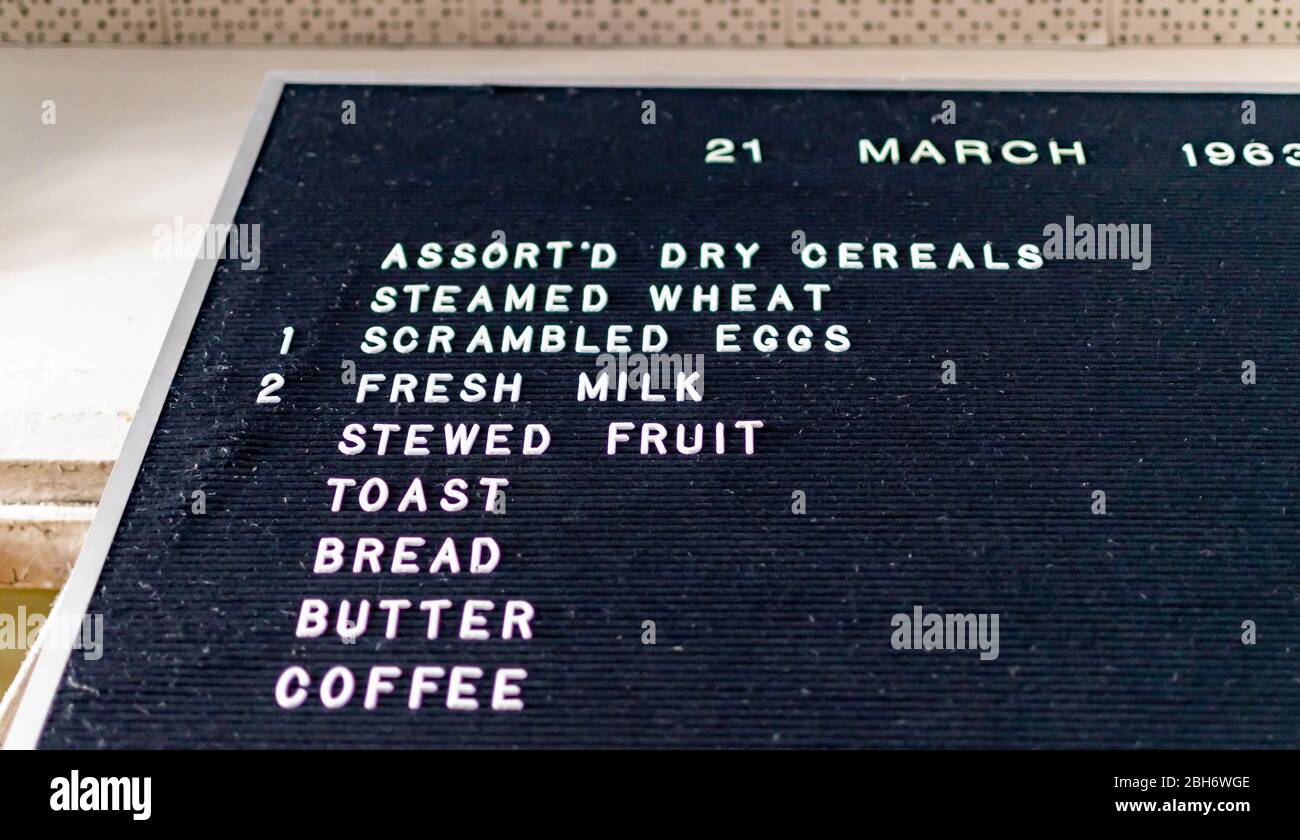 Kitchen Menu sign board from the Alcatraz prison Kitchen inside the ...