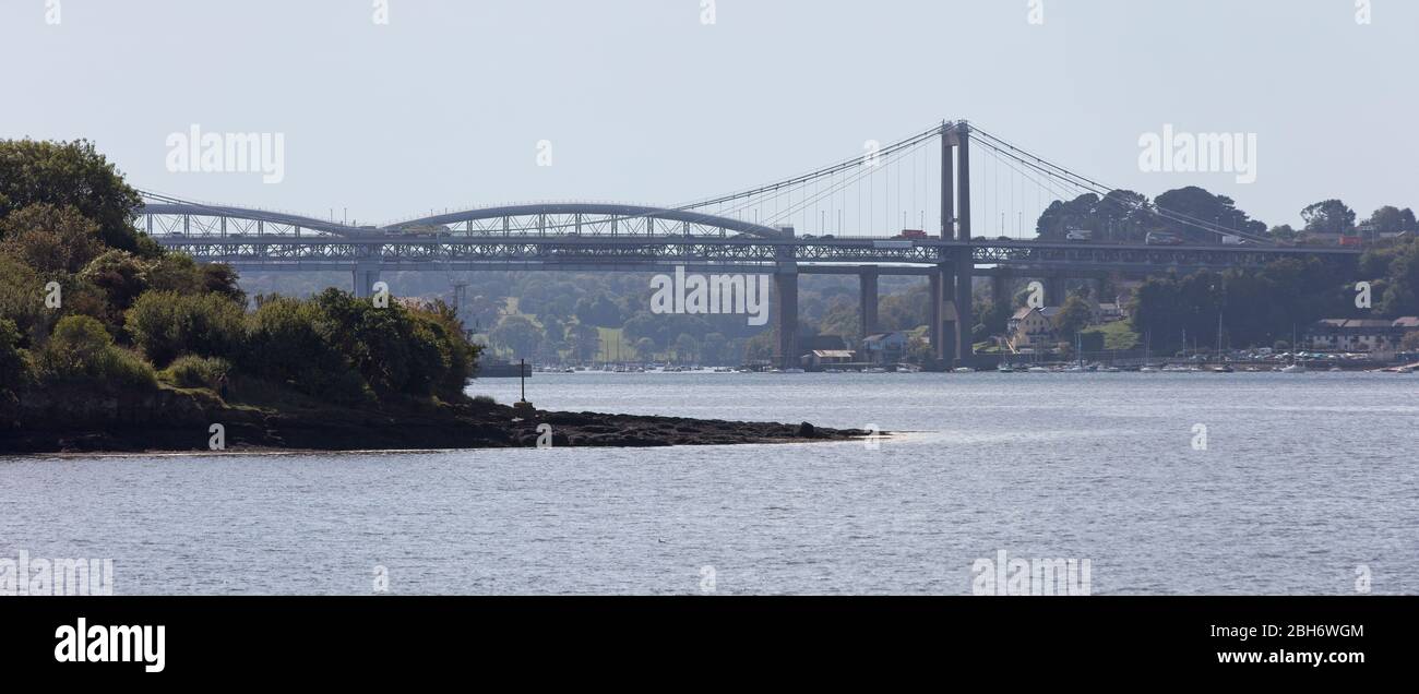 The Tamar Bridge (road) and the Royal Albert Bridge (railway) crossing ...
