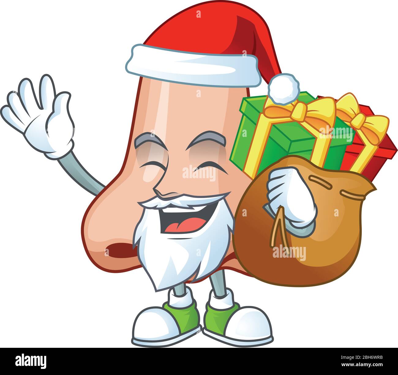 Santa nose Cartoon character design with sacks of gifts Stock Vector ...