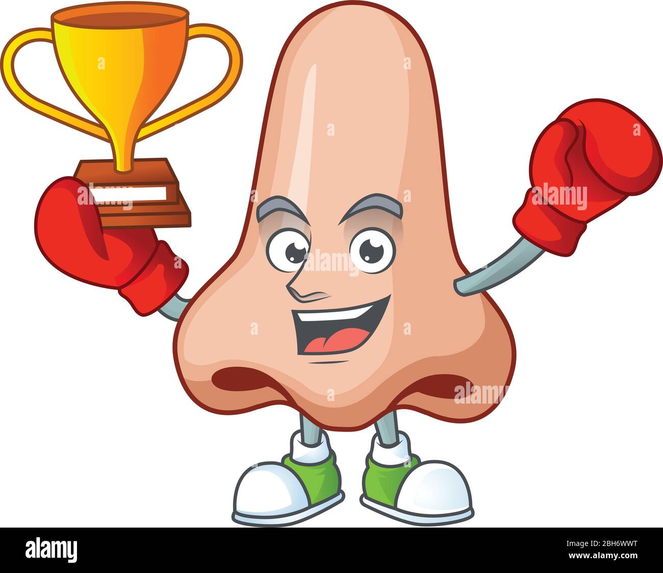 Proudly face of boxing winner nose presented in cartoon character ...