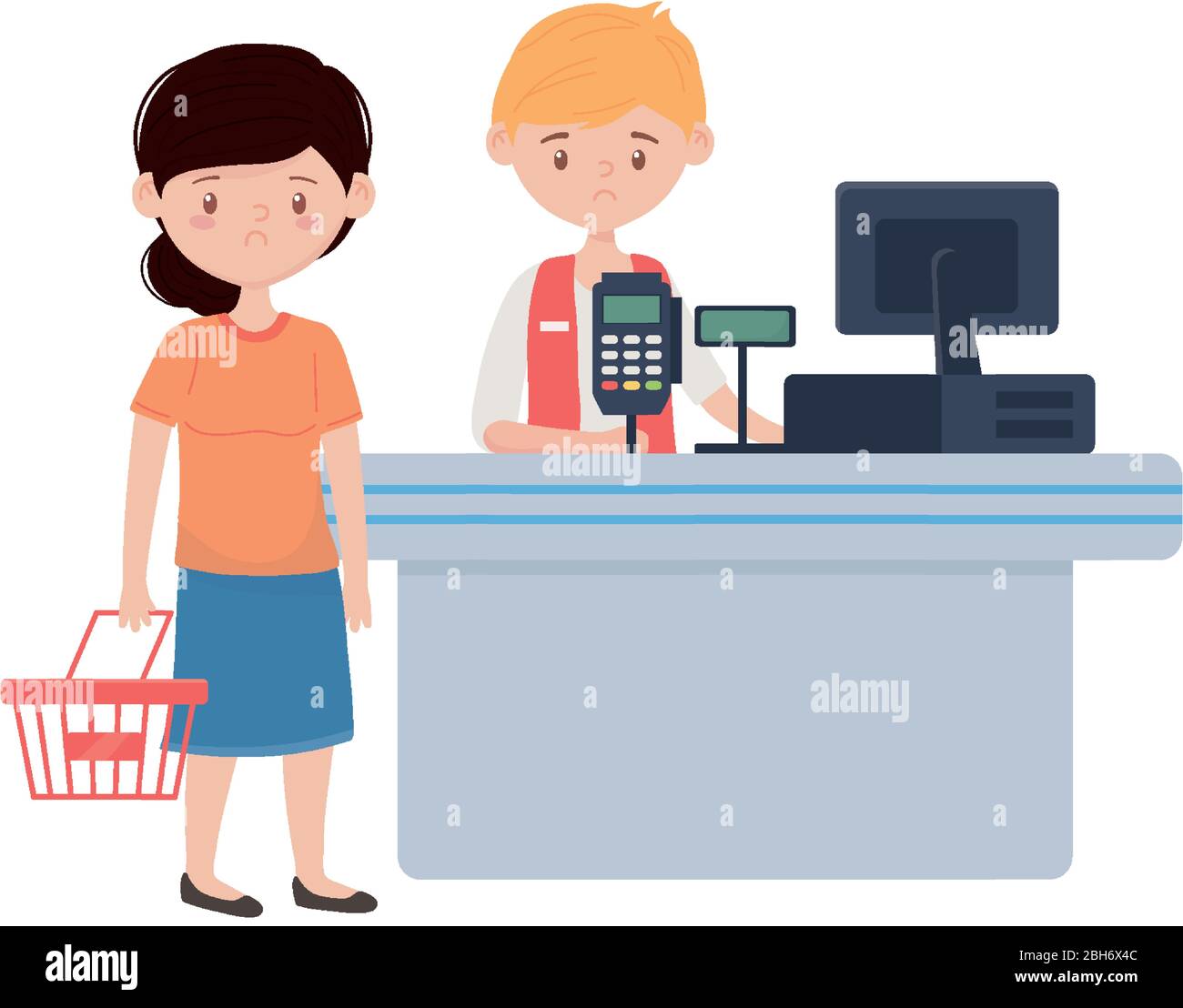 Counter with cash register seller and woman design of Shopping commerce ...
