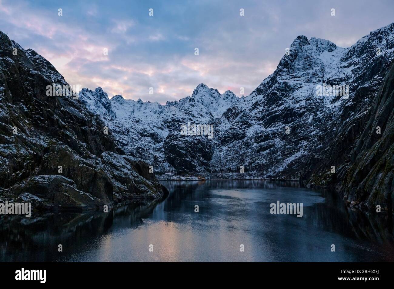 Deep dusk in Trollfjorden, Hadsel, Vesterålen, Norway Stock Photo - Alamy