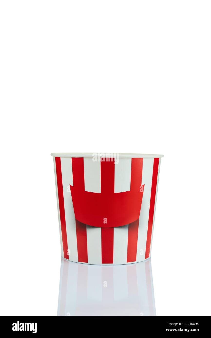 empty classic red and white paper striped bucket for popcorn isolated ...