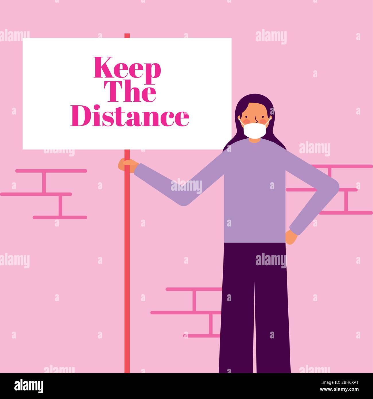 woman with keep the distance banner Stock Vector Image & Art - Alamy