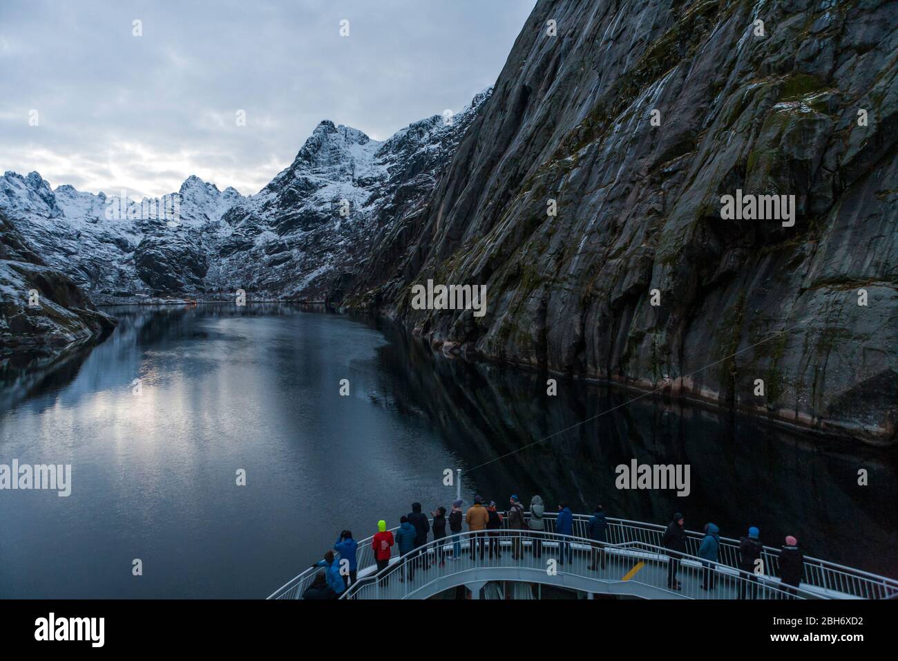 The Hurtigruten ship MS Spitsbergen entering Trollfjorden, Hadsel ...