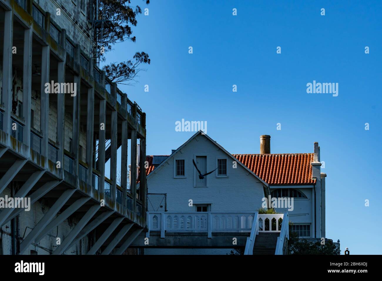 Alcatraz prison barracks or appartments from the front or center part ...