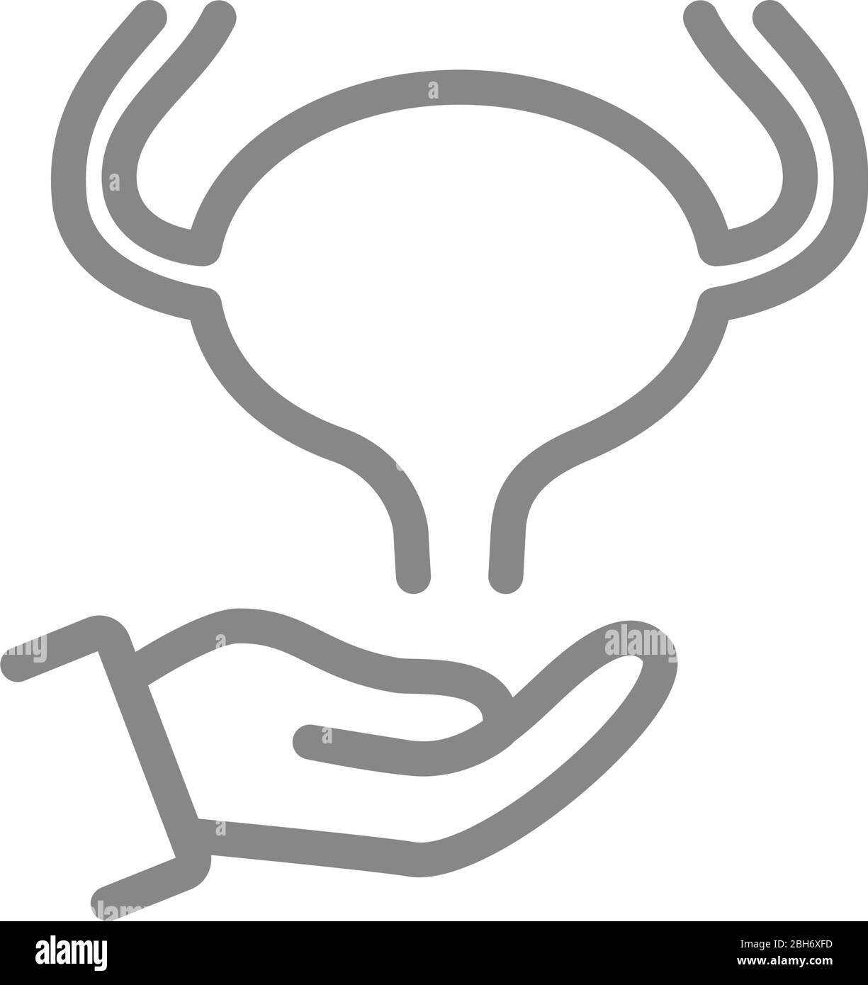 Urinary bladder on hand line icon. Human treatment, disease prevention ...