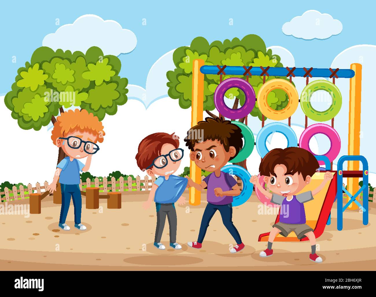 Scene with kid bullying their friend in the playground illustration ...