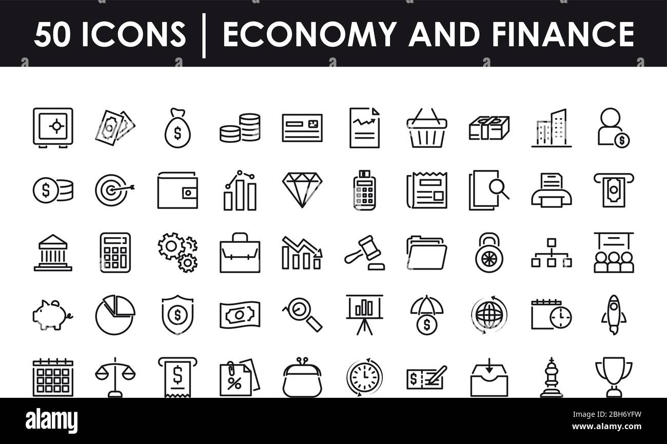 economy and finance icon set over white background, line style, vector ...
