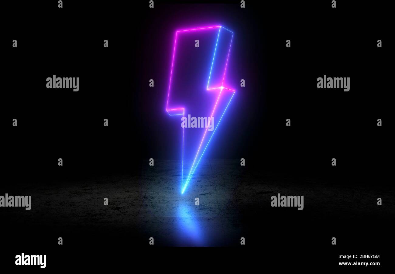 neon thunder icon 3d rendering Stock Photo - Alamy