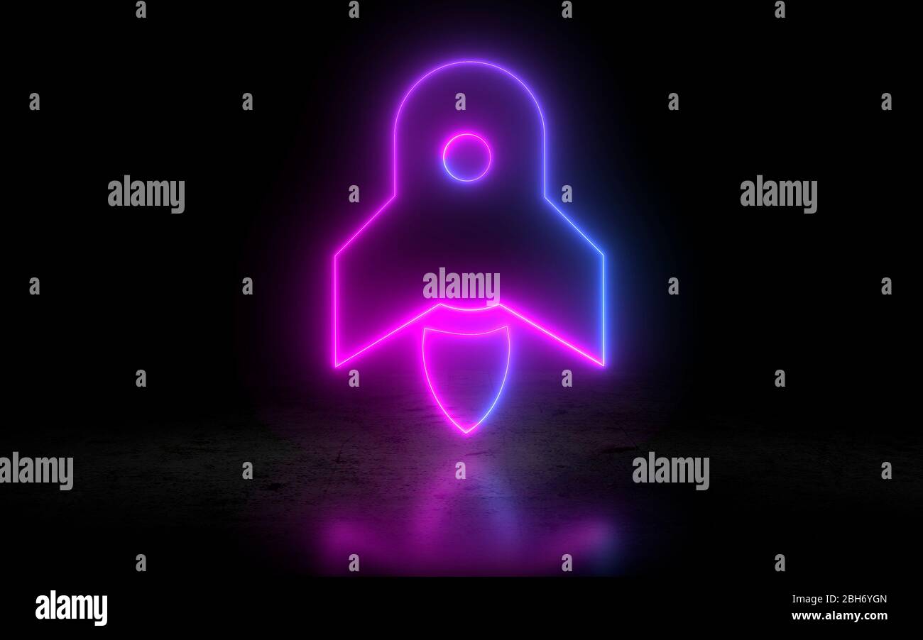 neon rocket balloon icon 3d rendering Stock Photo - Alamy